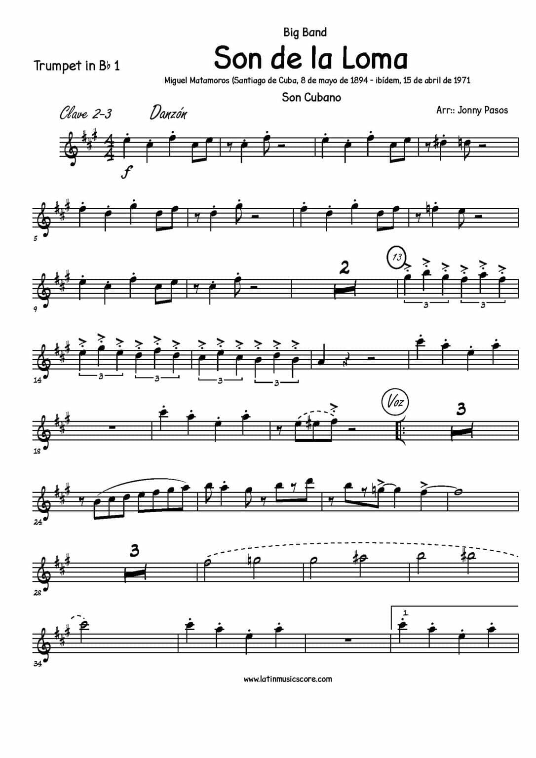 Partituras de Son de la Loma - Son Cubano para Big Band en PDF